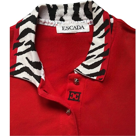 Escada | Tops | Escada Red Polo With Zebra Striped Collar Cuffs | Poshmark